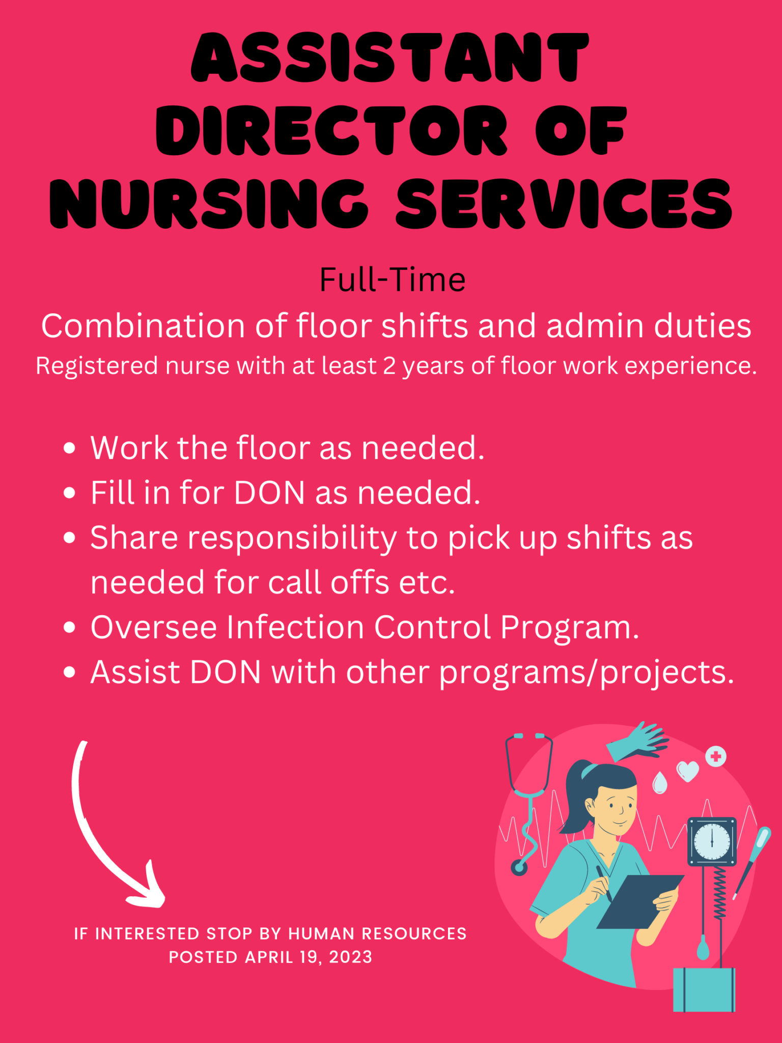 Pink Illustrated Job Vacancy Nurse Poster – Mineral Community Hospital