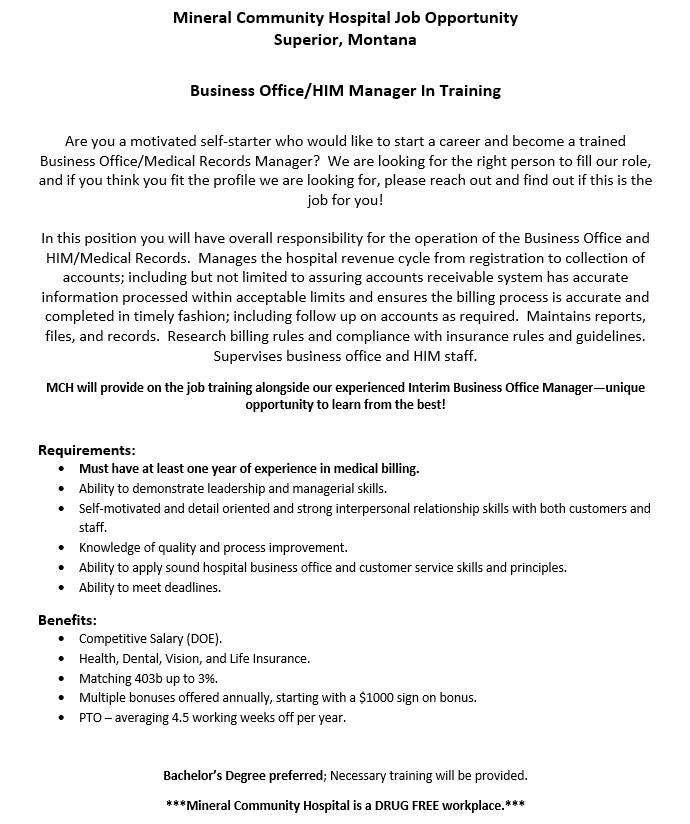 BOM in Training Job Posting – Mineral Community Hospital